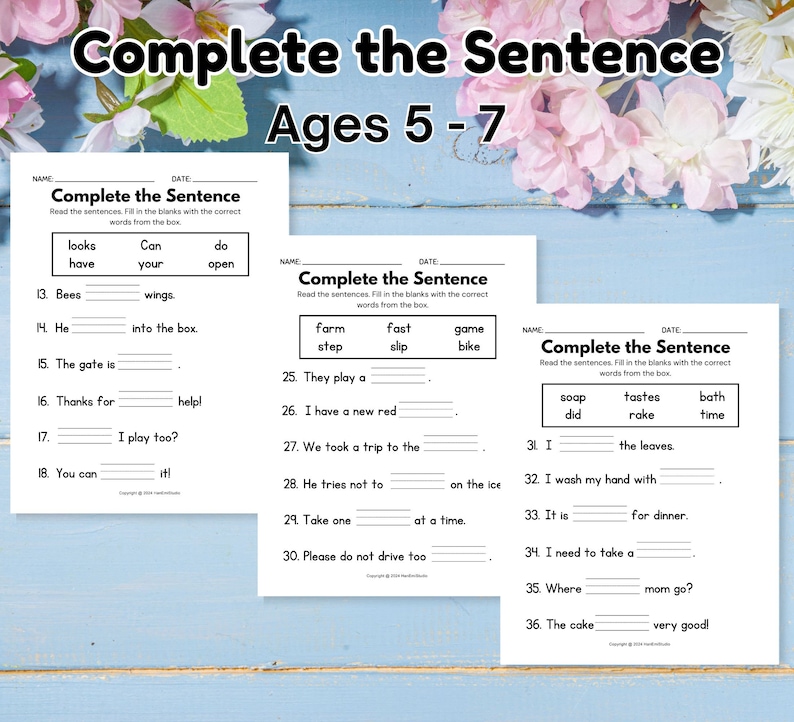 20 Page Complete the Sentence Worksheets; Sentence Completion Worksheet ...