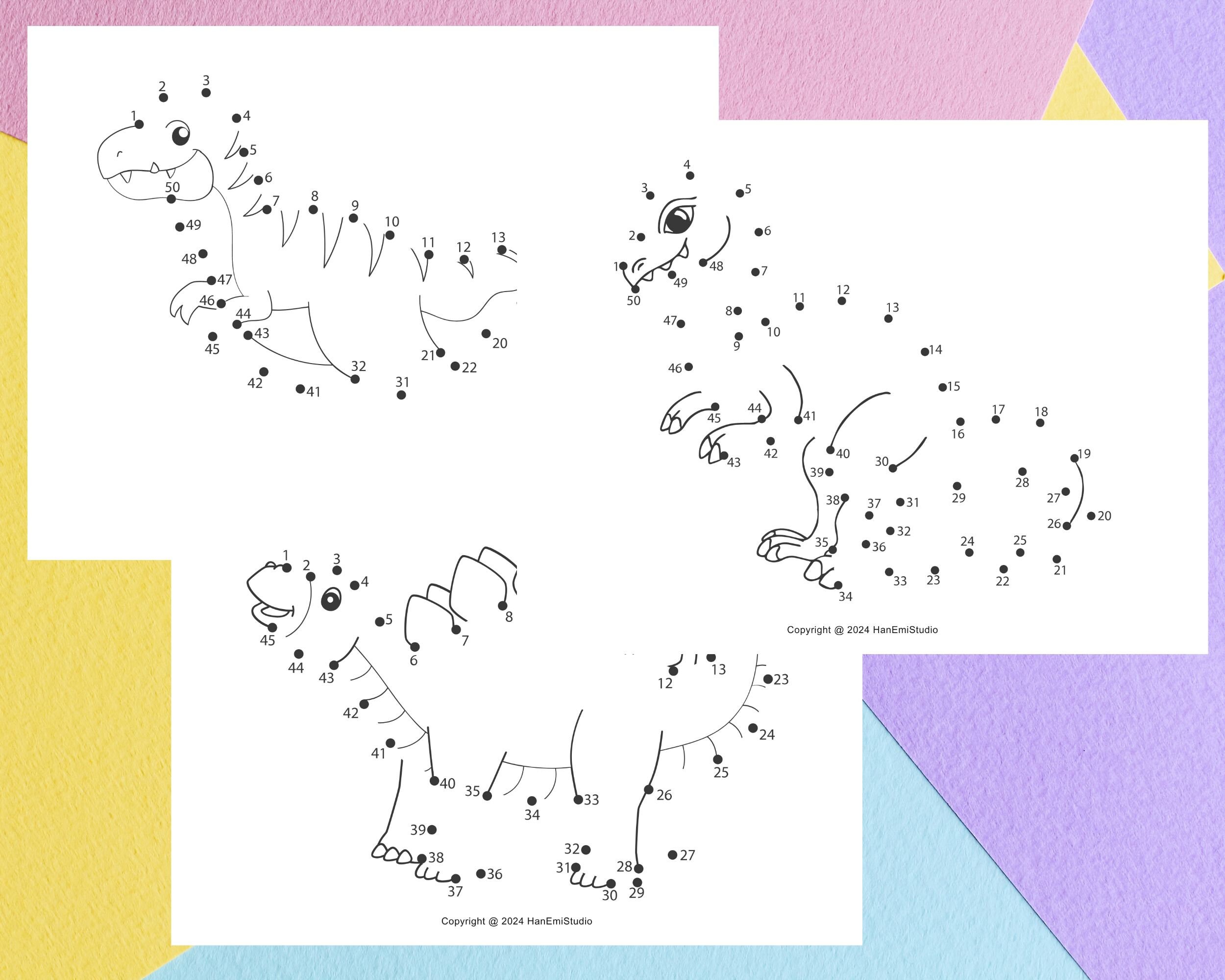 20 Page Dinosaur Dot to Dot Page; Dot to Dot Coloring Page; Dot Marker ...