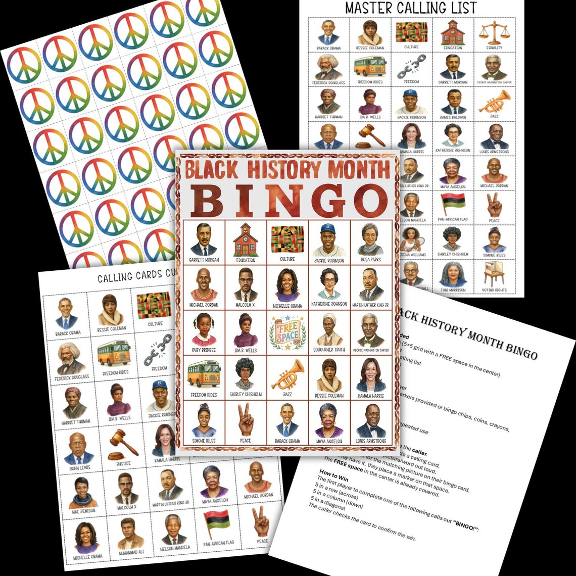 Black History Month Bingo Game Printable; Black History Flashcards ...