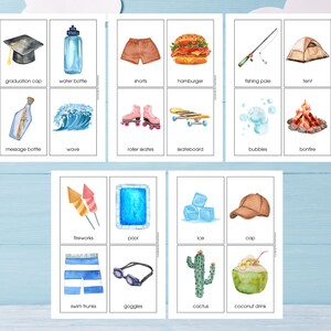 68 Watercolor Summer Vocabulary Flashcards for Kids; Kids Learning ...