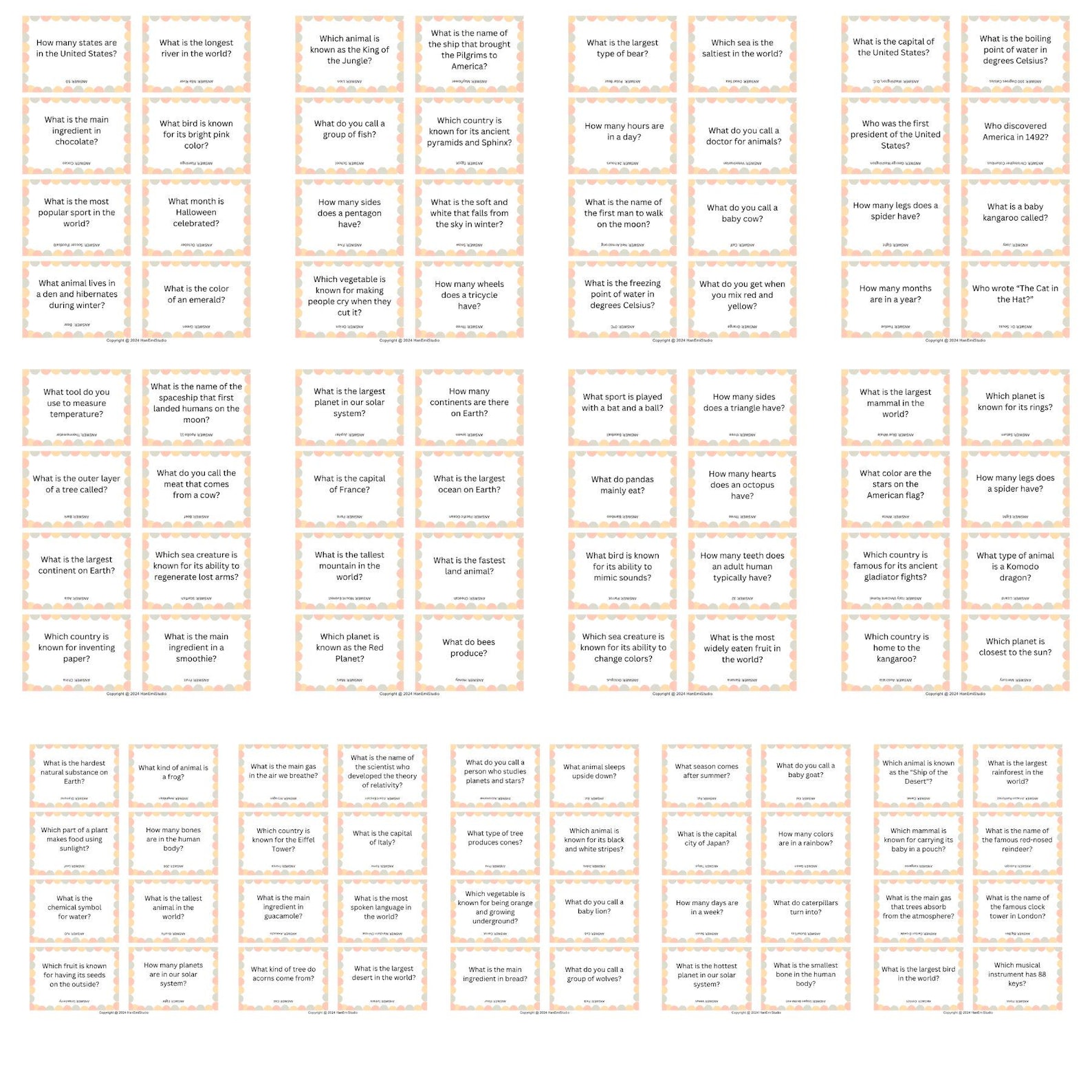 104 Kids Trivia Cards; Family Game Night; Trivia Questions; Travel ...