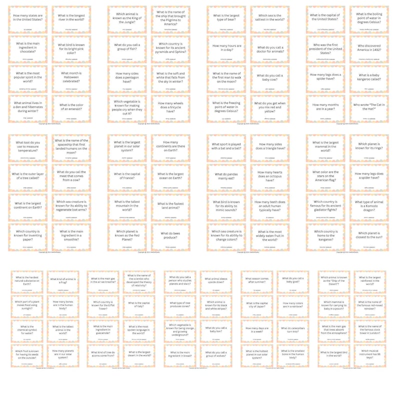 104 Kids Trivia Cards; Family Game Night; Trivia Questions; Travel ...
