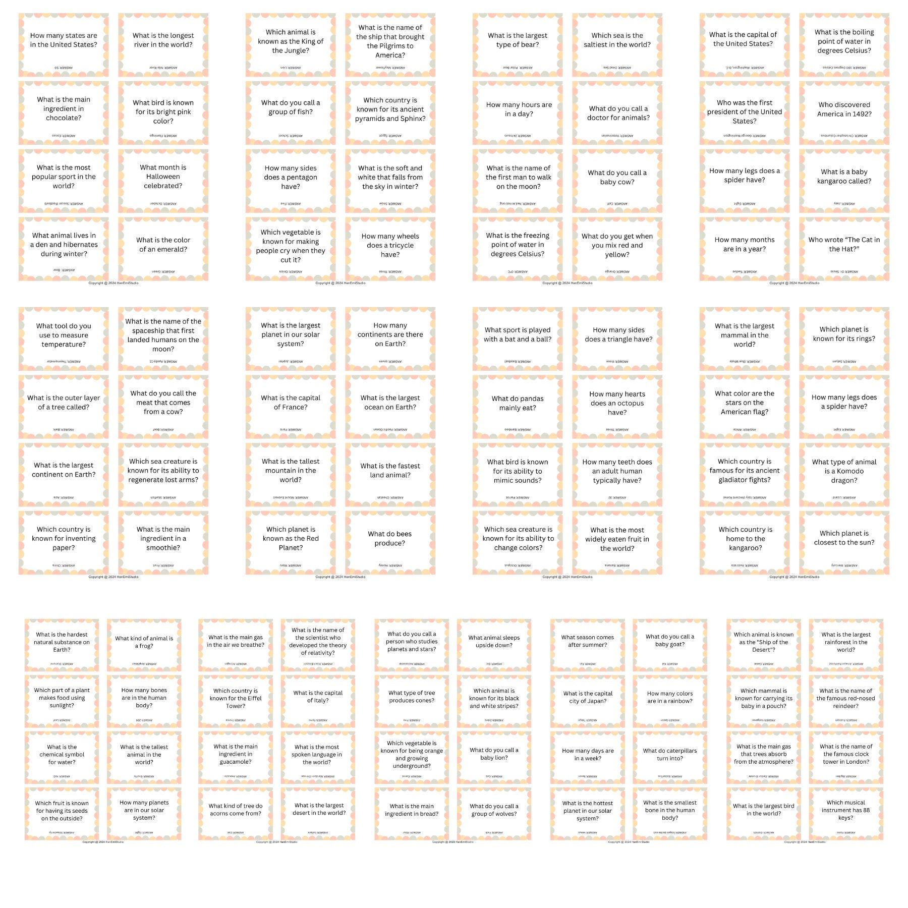 104 Kids Trivia Cards; Family Game Night; Trivia Questions; Travel ...