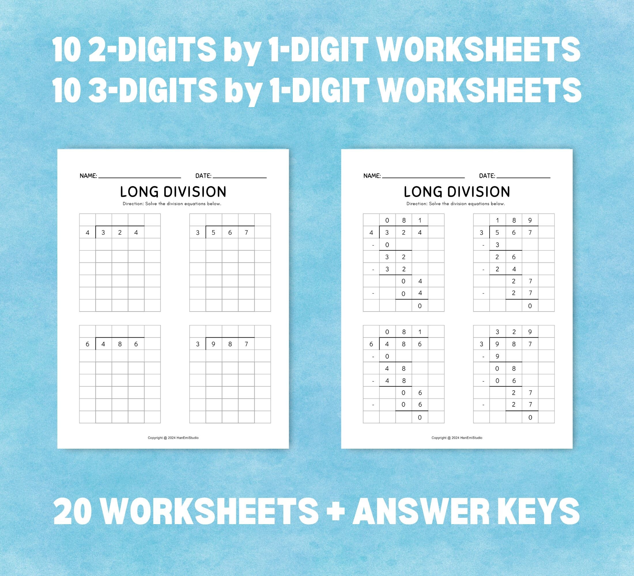 20-page Long Division Worksheets for 4th and 5th Graders; Printable ...