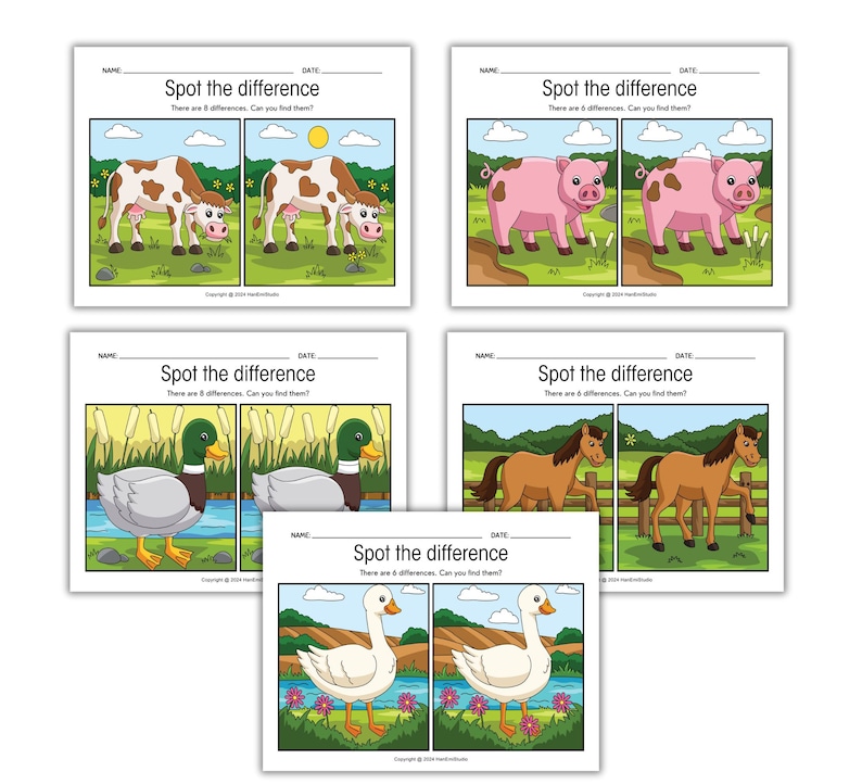 10 Farm Animal Spot the Difference Worksheets for Prek and ...