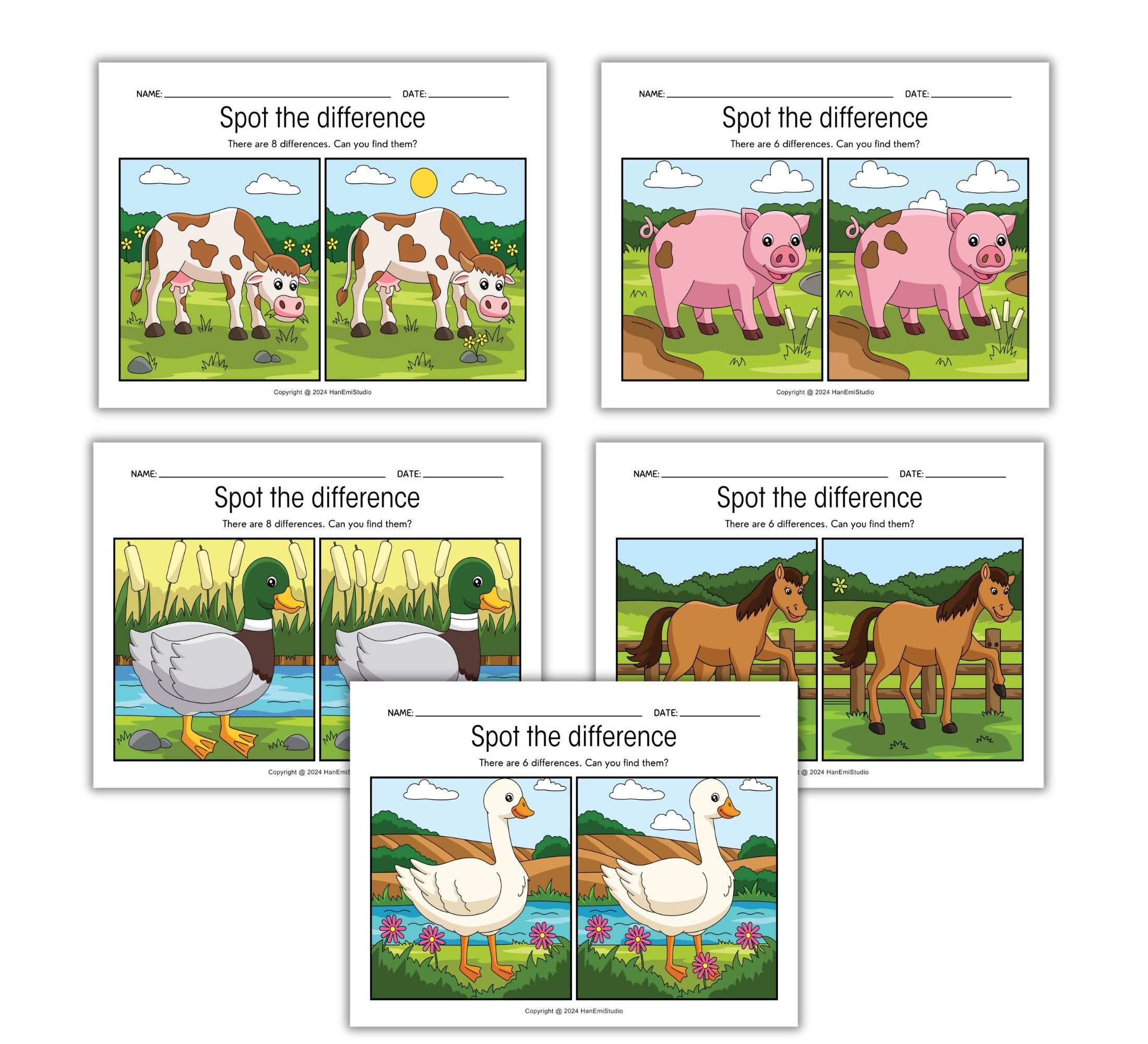 10 Farm Animal Spot the Difference Worksheets for Prek and ...