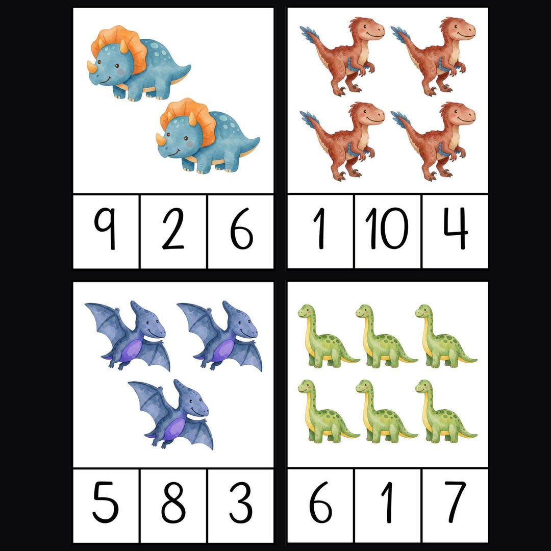 Dinosaur Counting Clip Cards 1 – 10; Dino Math Activities; T-rex ...