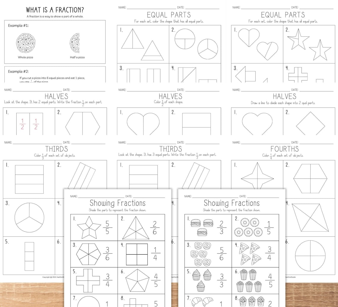 20 Page Fractions Worksheets; Math Worksheets for Kids; Fractions ...