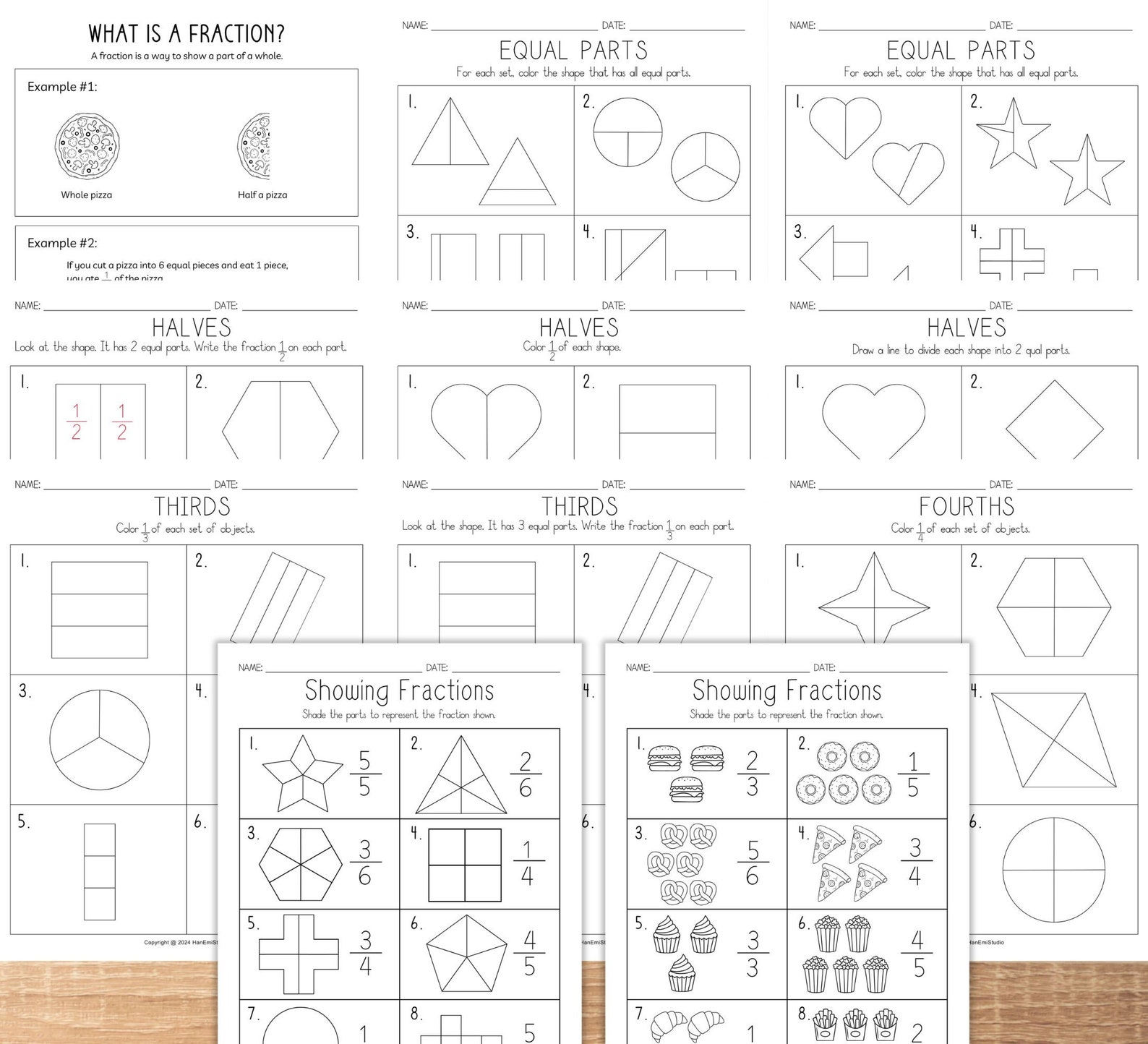 20 Page Fractions Worksheets; Math Worksheets for Kids; Fractions ...