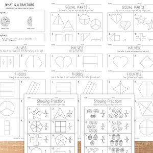 20 Page Fractions Worksheets; Math Worksheets for Kids; Fractions ...