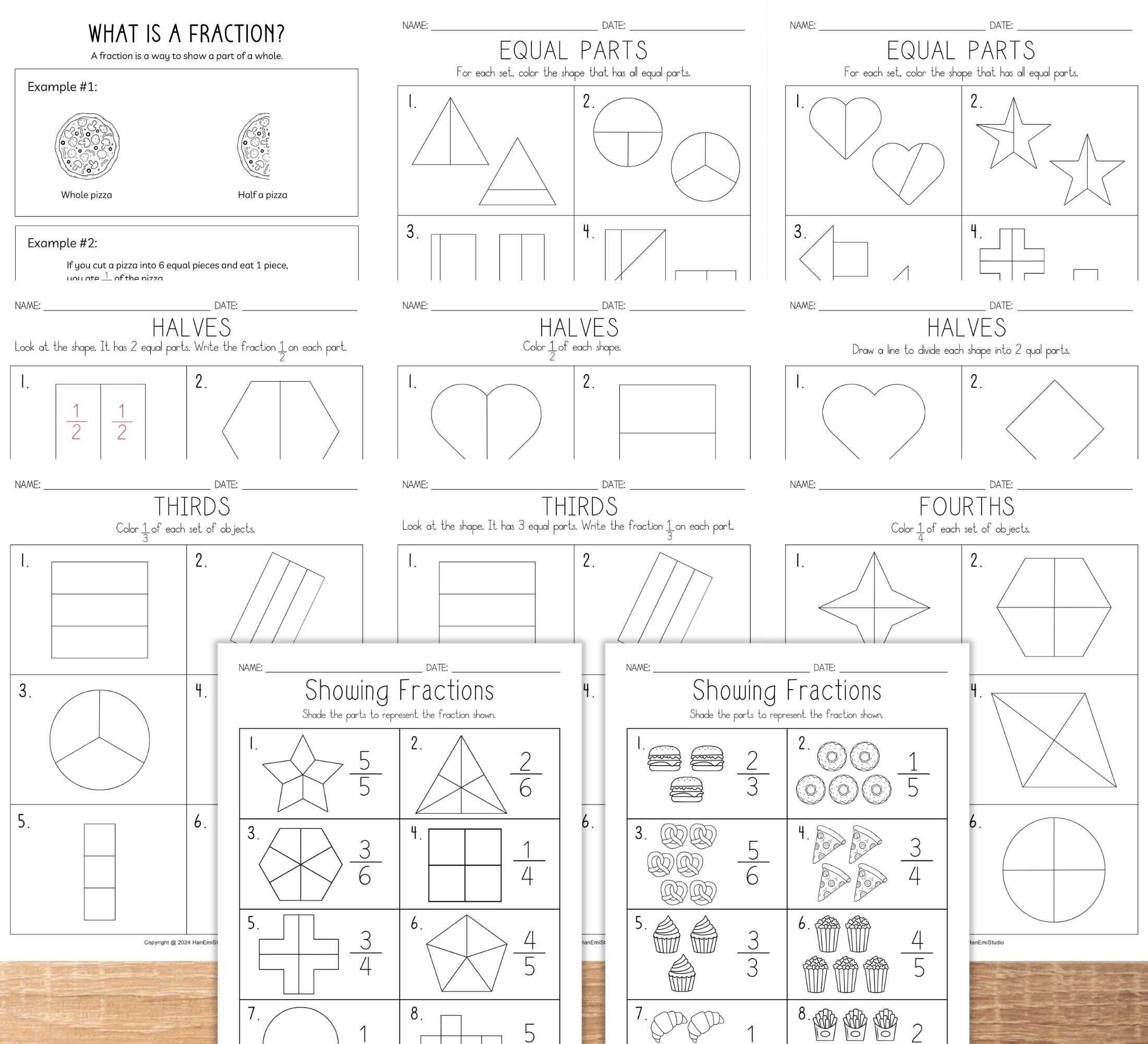 20 Page Fractions Worksheets; Math Worksheets for Kids; Fractions ...
