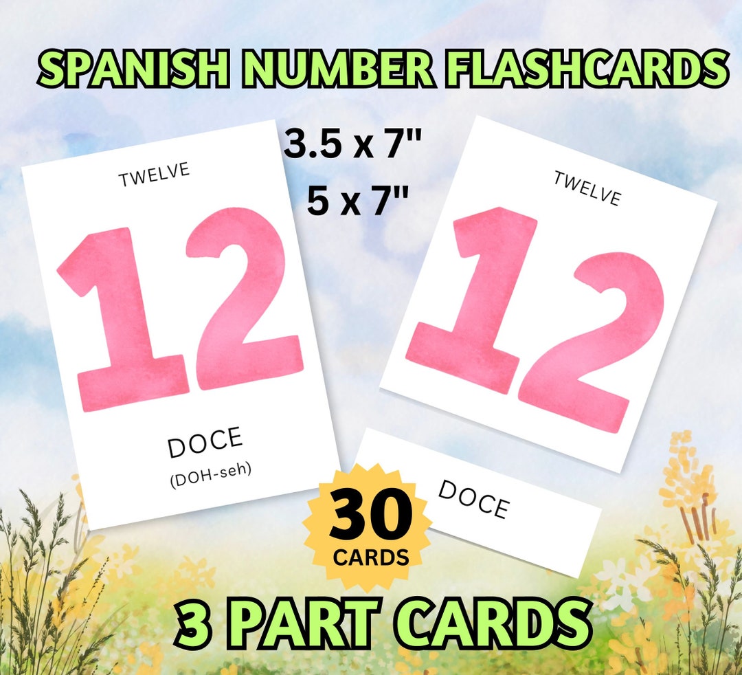30 Spanish NUMBER Flashcards; Bilingual Learning Cards for Kids ...