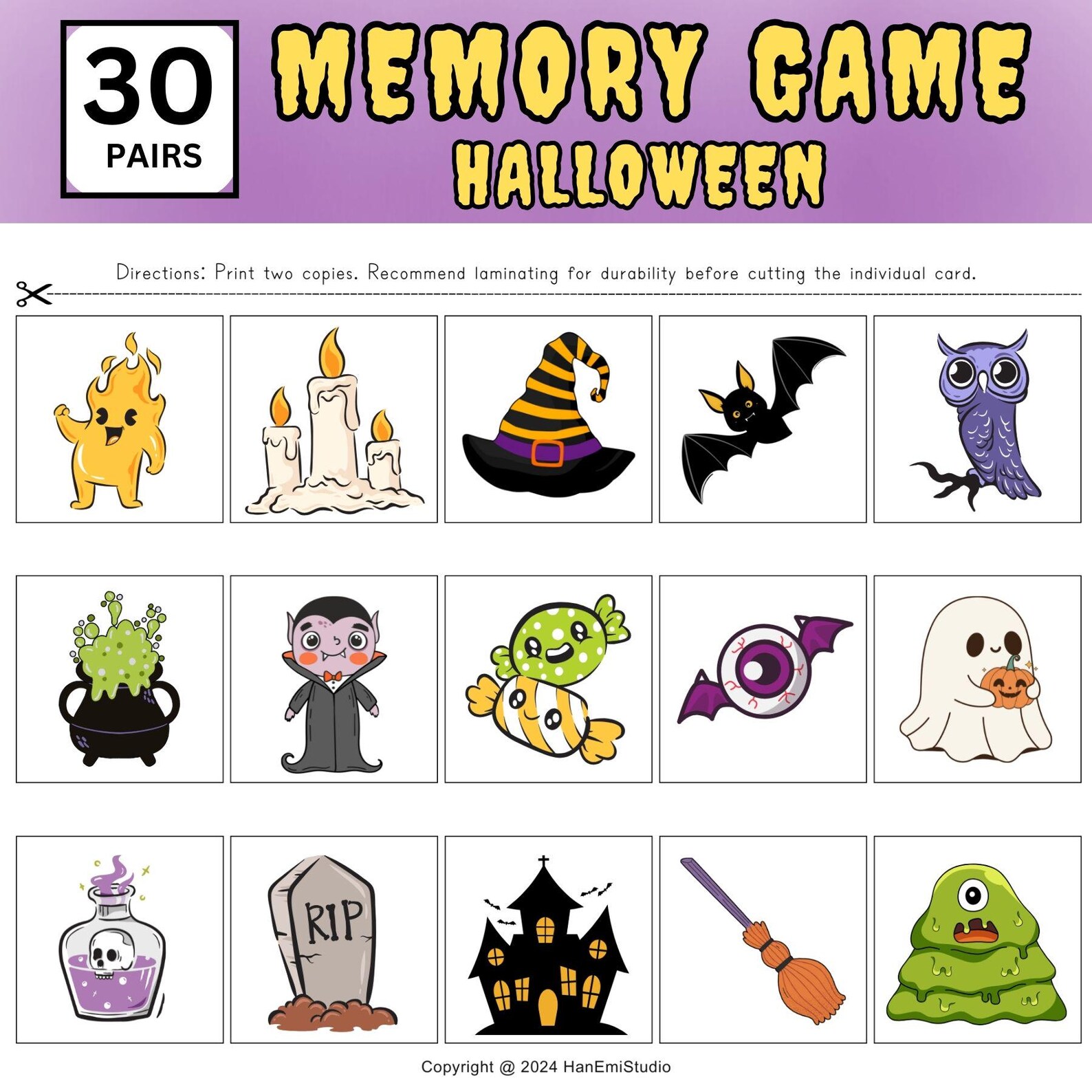 30 Pairs Halloween Memory Game; Halloween Memory Game; Halloween ...