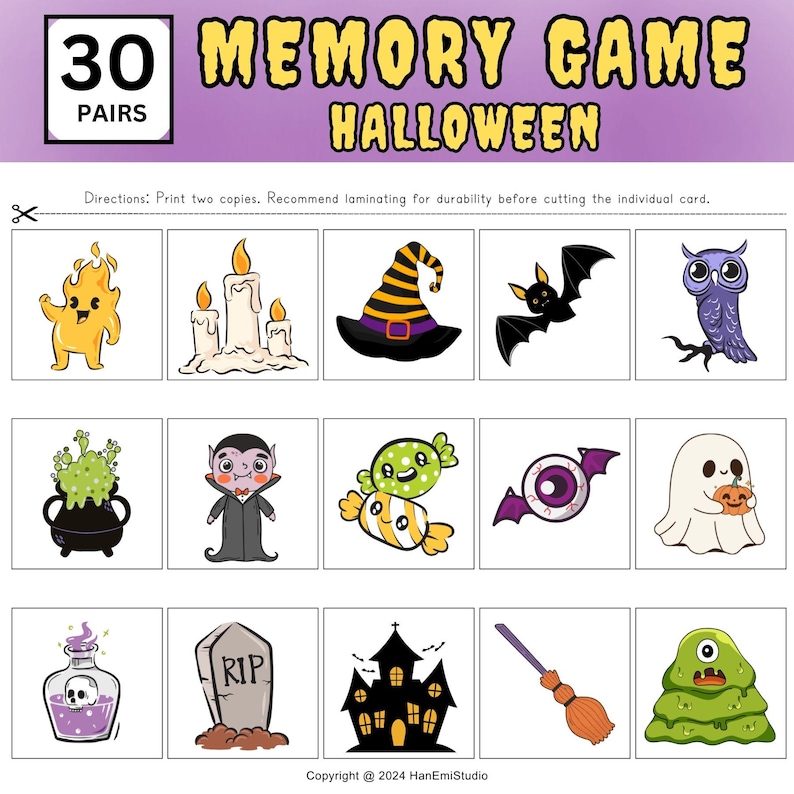 30 Pairs Halloween Memory Game Halloween Memory Game Halloween Activity ...