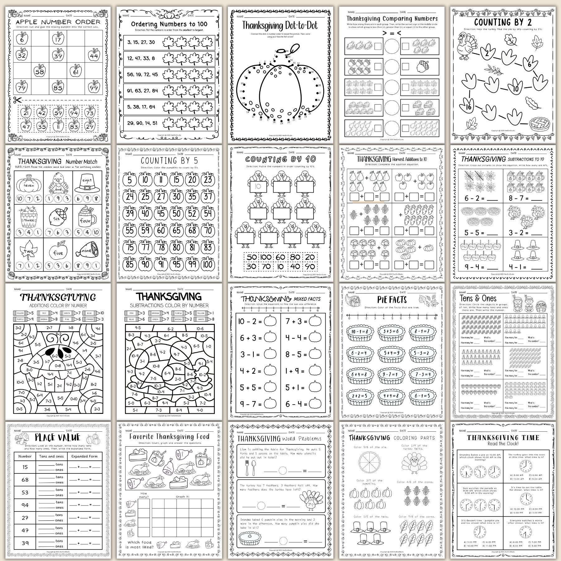 Thanksgiving Math Worksheets for 1st Grade; First Grade Math Worksheets ...