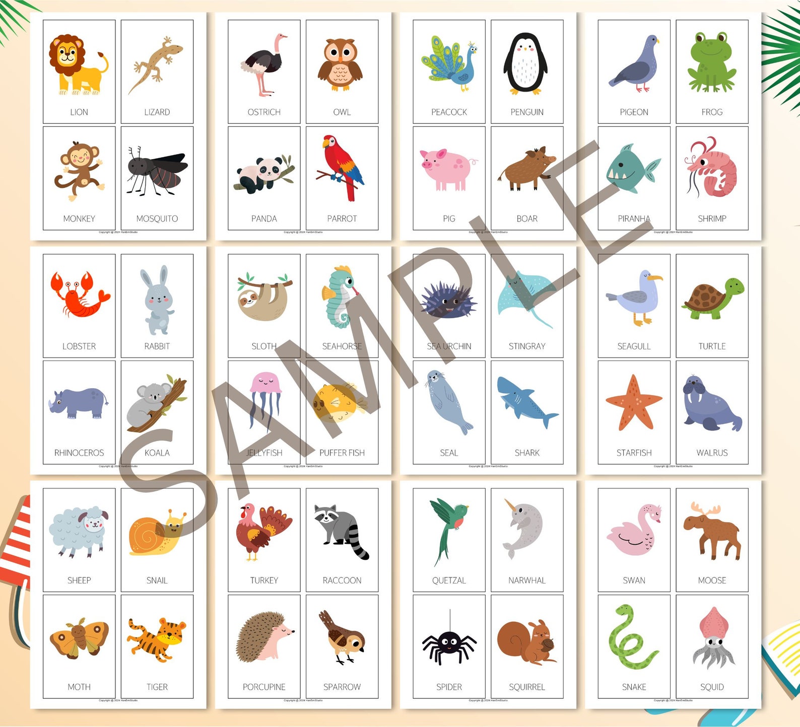 108 Animal Flashcards for Kids; Kids Learning Flash Cards; Preschool ...