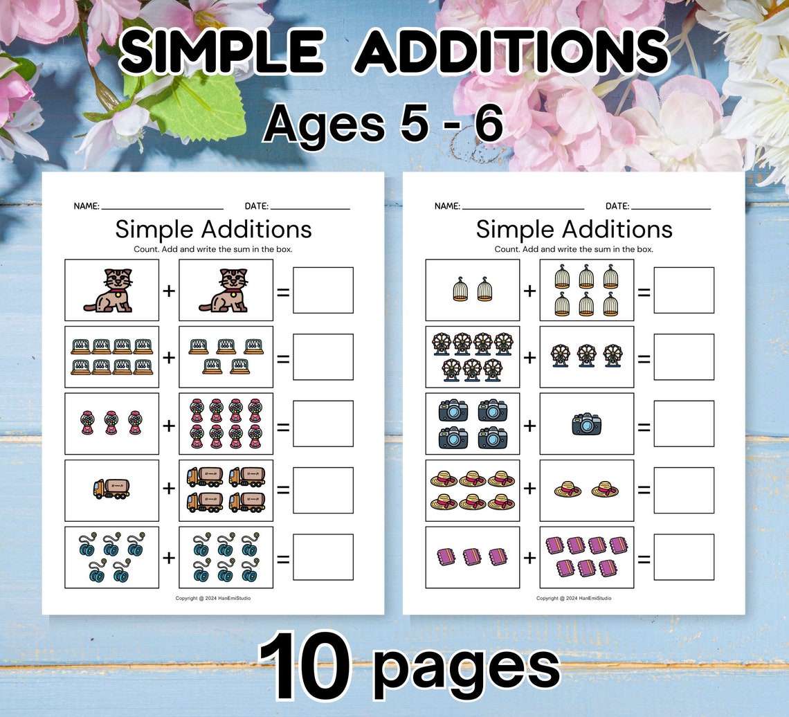 10-page Simple Addition Worksheets for Preschoolers and Kindergarteners ...
