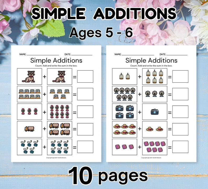 10-page Simple Addition Worksheets for Preschoolers and Kindergarteners ...