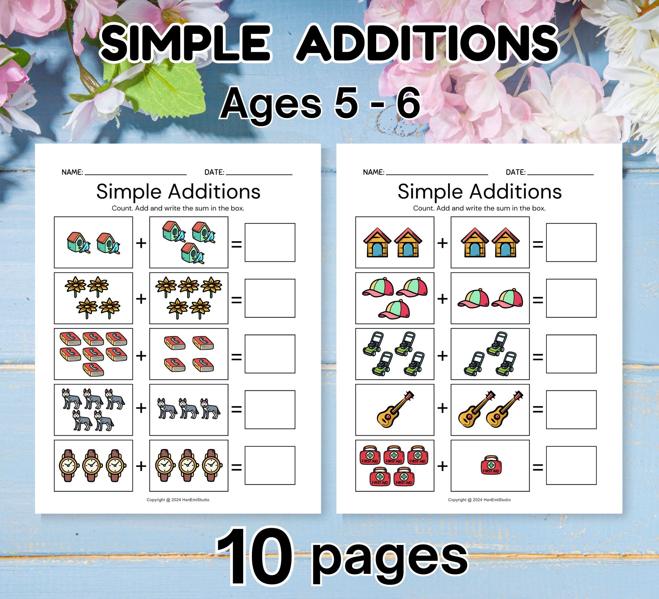 10-page Simple Addition Worksheets for Preschoolers and Kindergarteners ...
