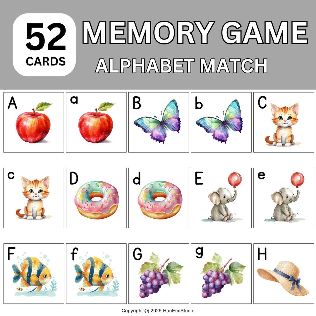 Alphabet Match Memory Game; Alphabet Matching Cards; Letters Memory ...