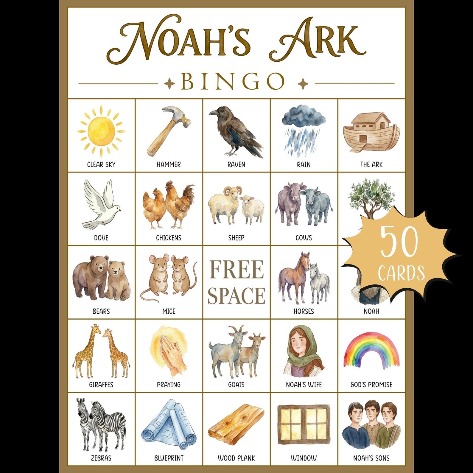 Noah's Ark Bingo Game Printable; Bible Stories Bingo Game; Sunday ...