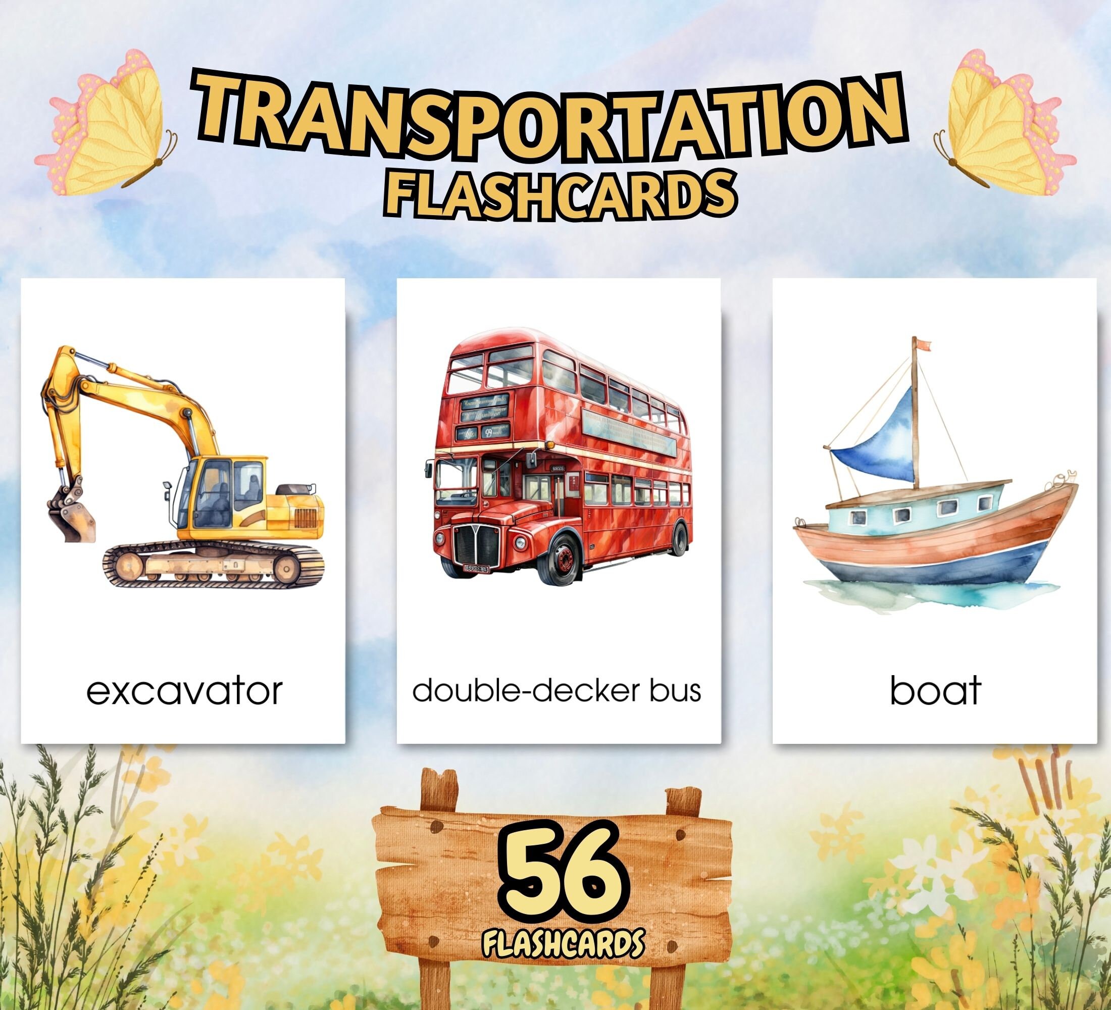 56 Transportation Vocabulary Flashcards for Kids; Kids Learning Flash ...