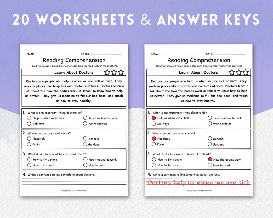 20 Reading Comprehension Worksheets About Professions for Ages 5-7 ...
