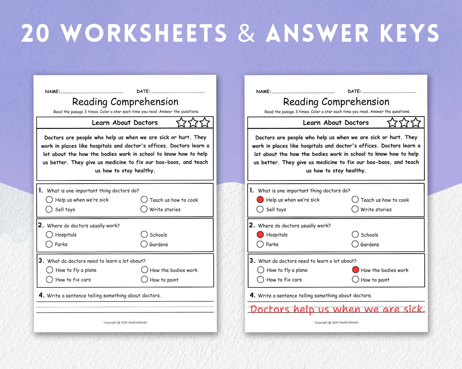 20 Reading Comprehension Worksheets About Professions for Ages 5-7 ...