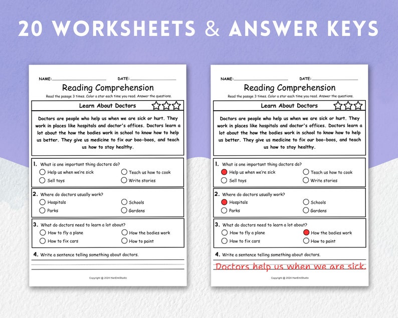 20 Reading Comprehension Worksheets About Professions for Ages 5-7 ...
