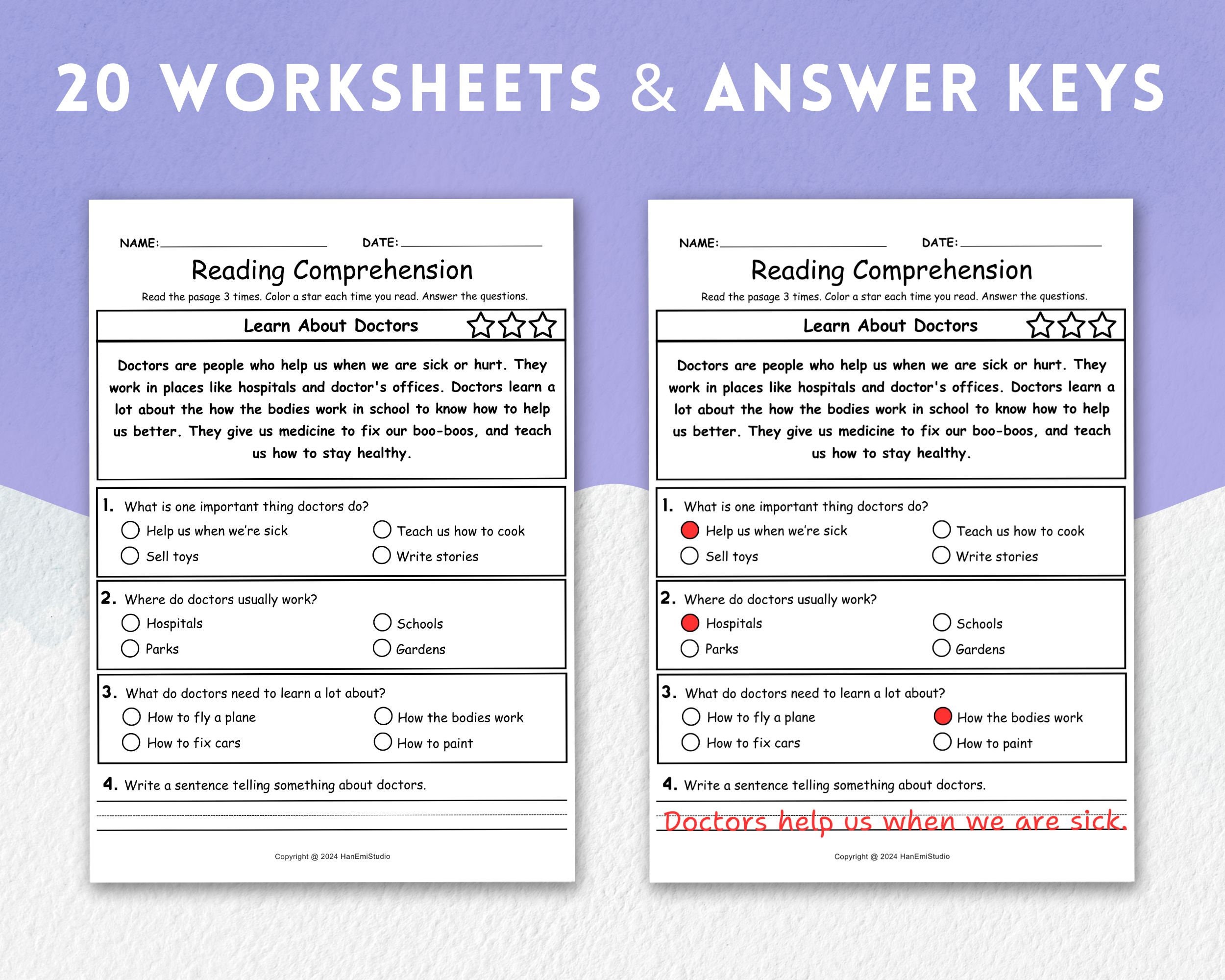 20 Reading Comprehension Worksheets About Professions for Ages 5-7 ...