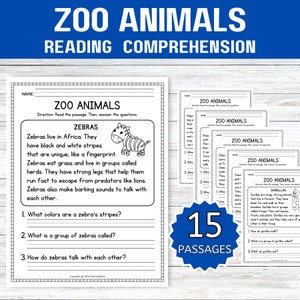 15 Zoo Animal Reading Comprehension Worksheets; 1st Grade Reading ...
