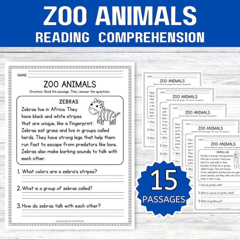 15 Zoo Animal Reading Comprehension Worksheets; 1st Grade Reading ...