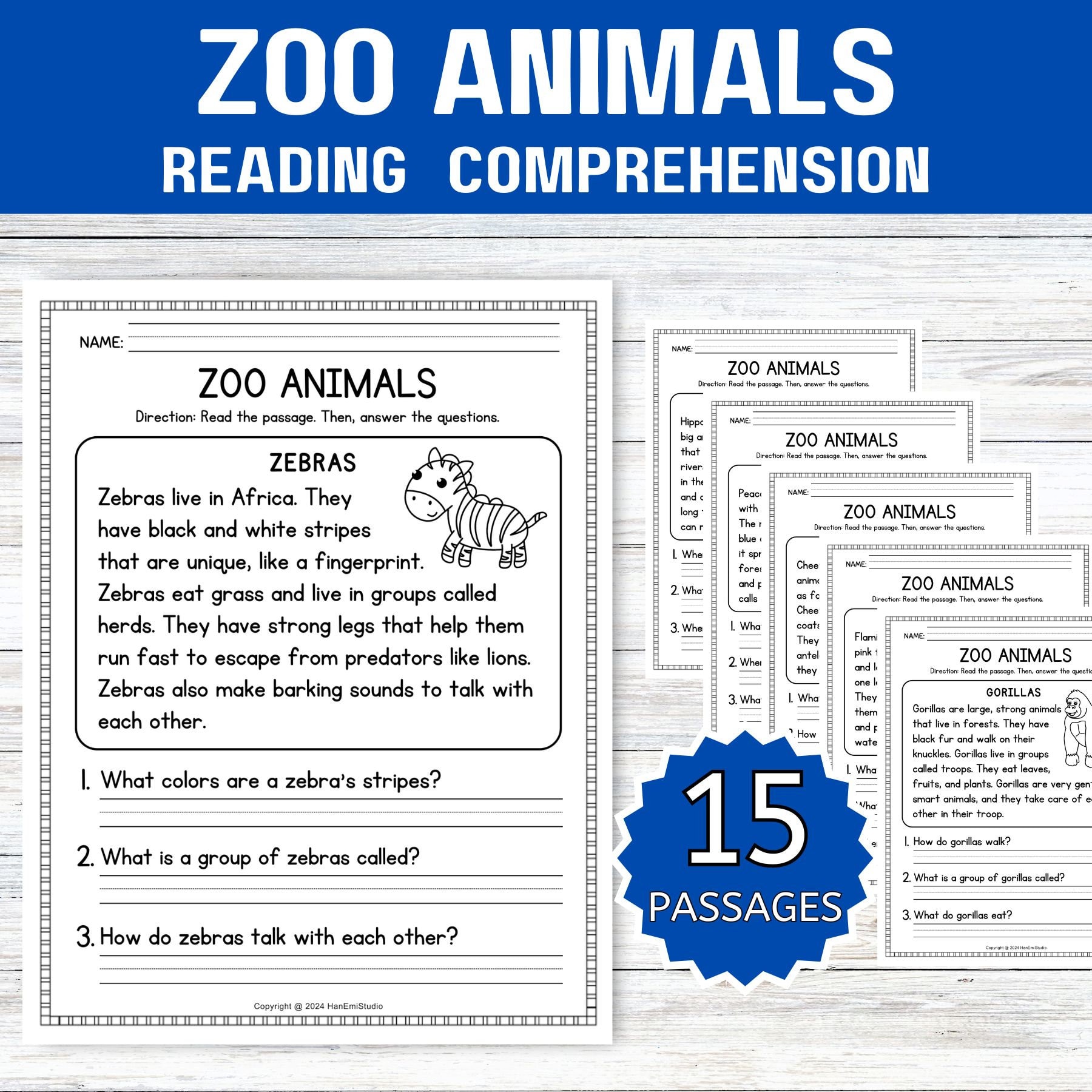 15 Zoo Animal Reading Comprehension Worksheets; 1st Grade Reading ...