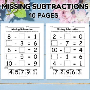 10-page Missing Subtraction Worksheets Numbers 1 - 10; Preschool Math ...