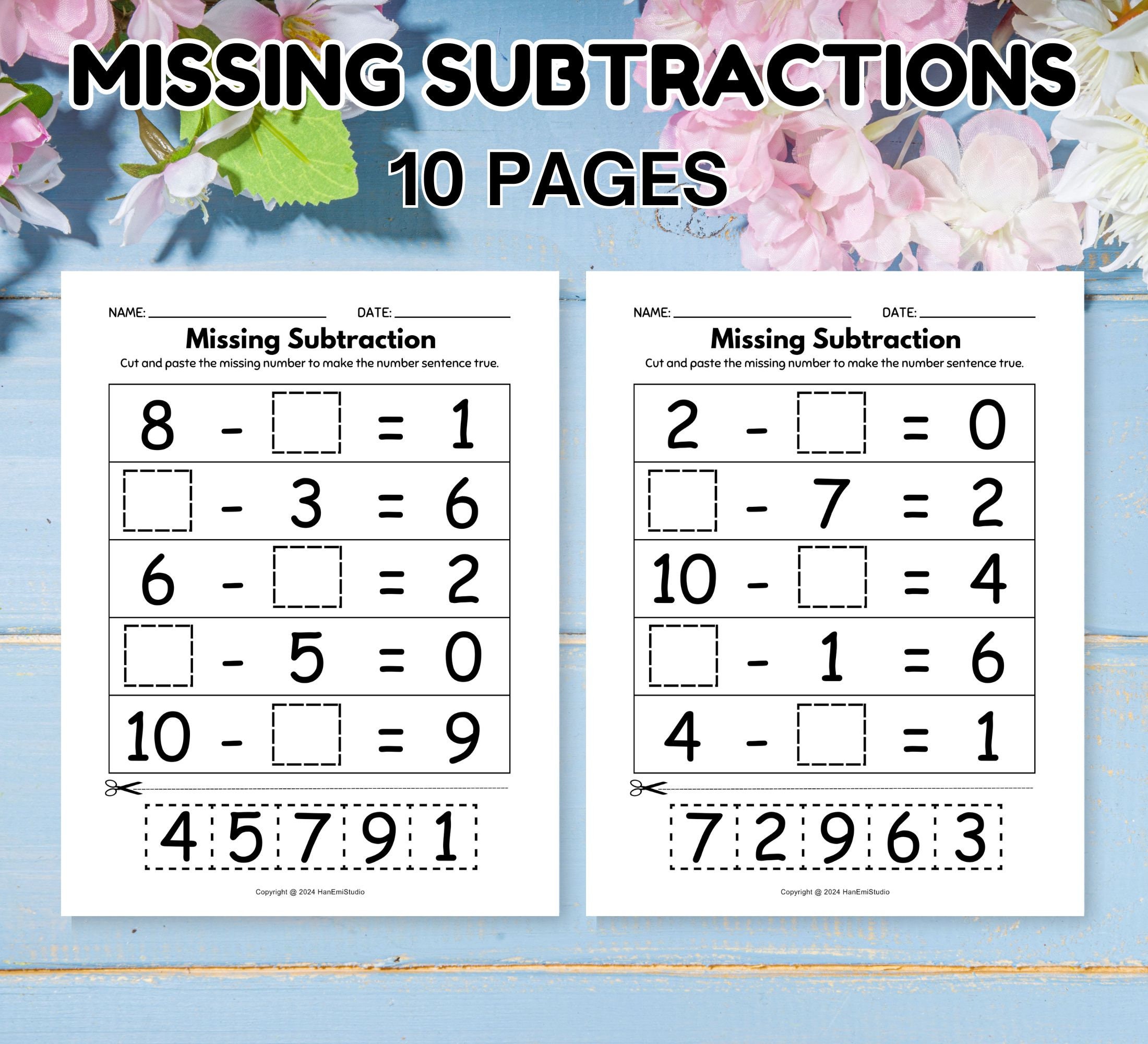 10-page Missing Subtraction Worksheets Numbers 1 - 10; Preschool Math ...