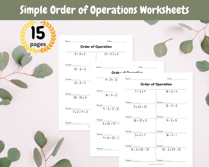 15-page Simple Order of Operation Worksheets for 4th 6th Graders ...