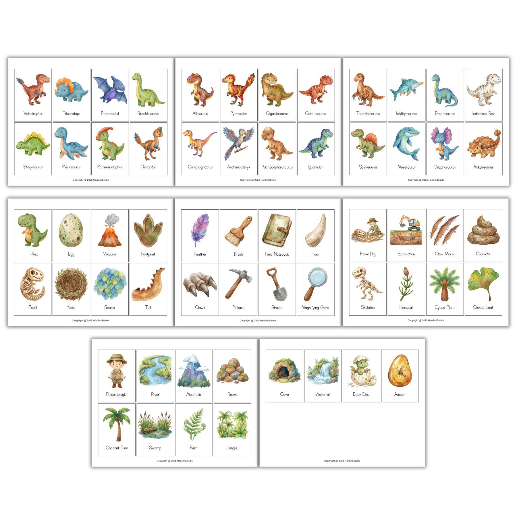 Dinosaur Flashcards Printable; Watercolor Kids Flashcards; Dinosaur ...
