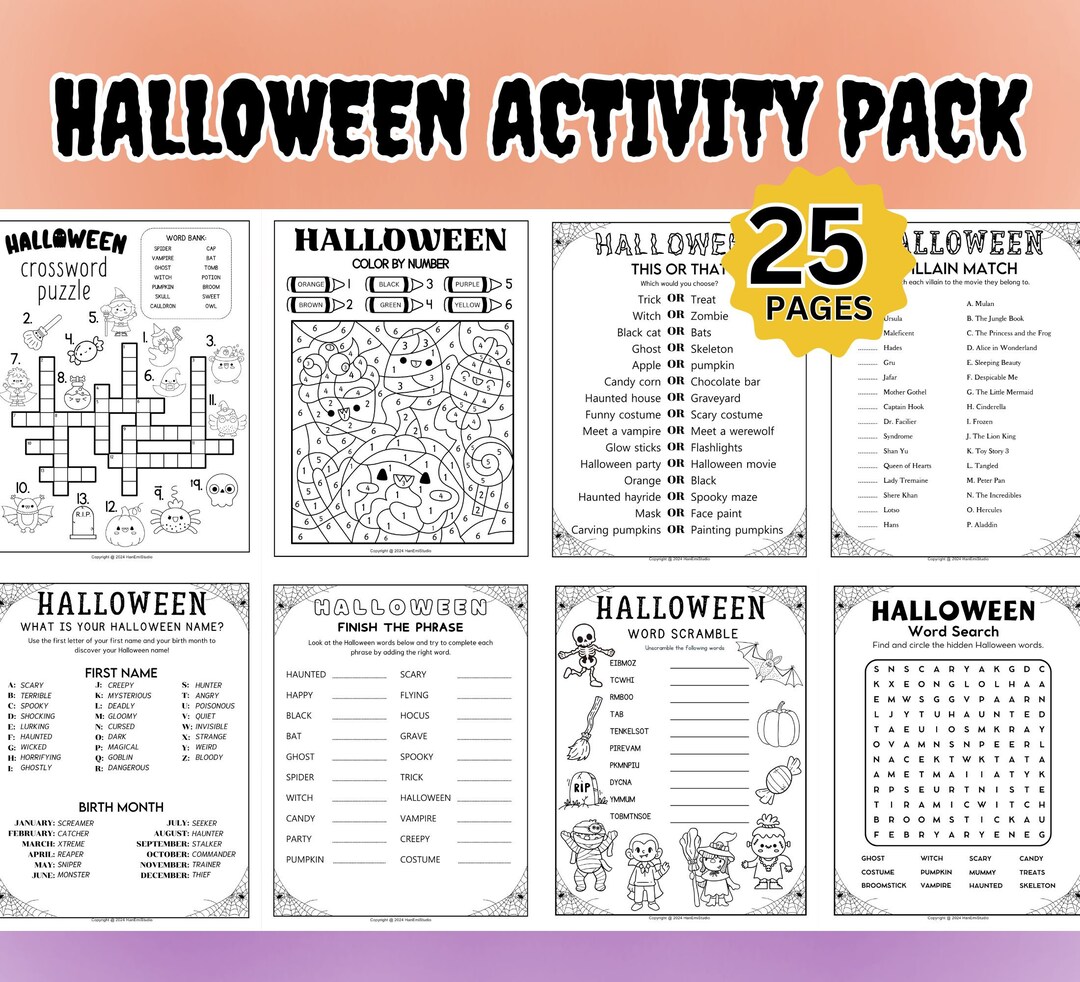25-page Halloween Kids Activity Pack; Halloween Puzzles; Kids Word ...