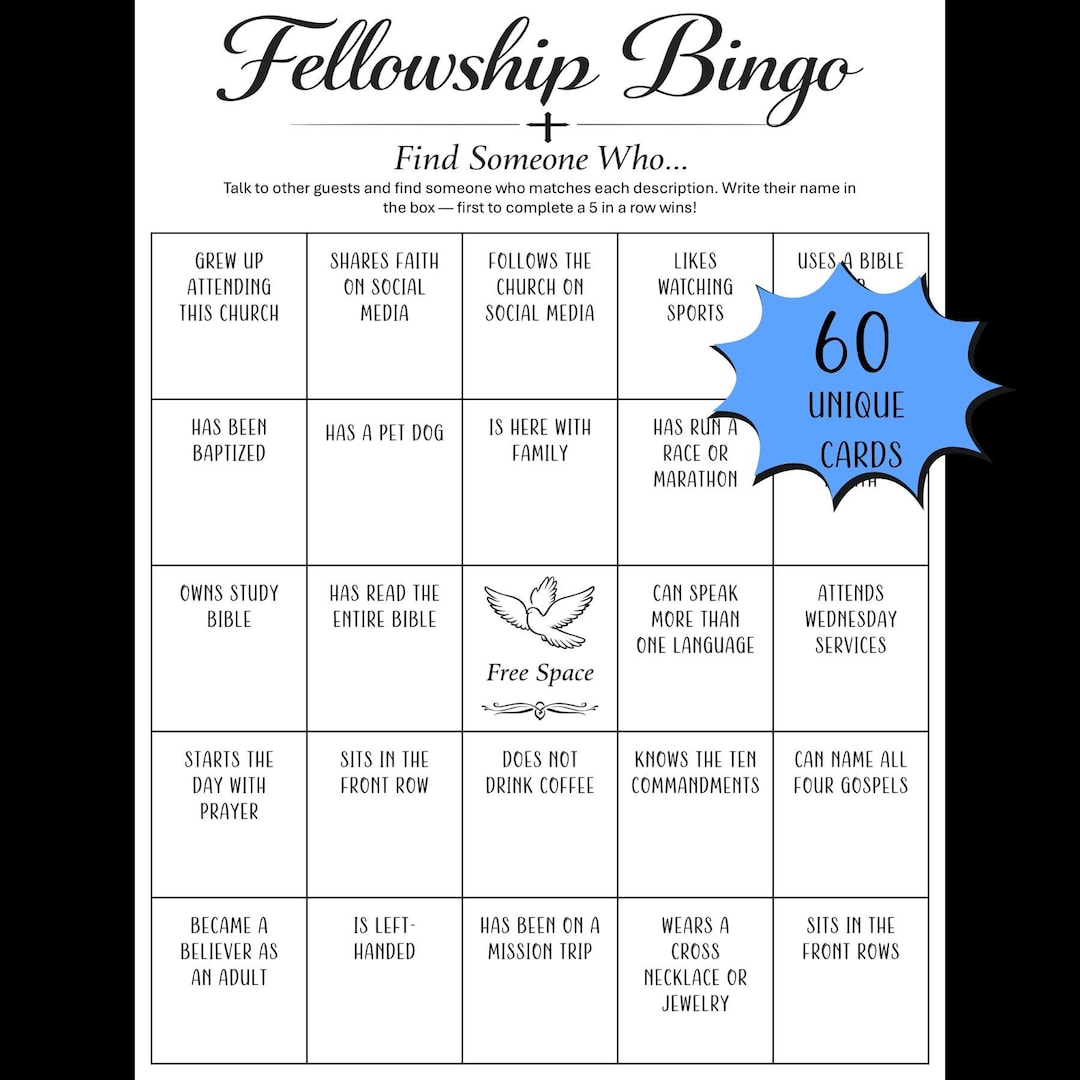 Fellowship Bingo Game Printable; Mix & Mingle Church Bingo Game; Find ...