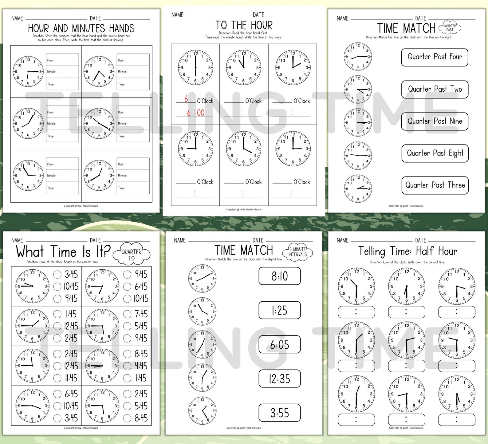 50 Page Telling Time Worksheets; Reading Time; Telling Time Practice ...