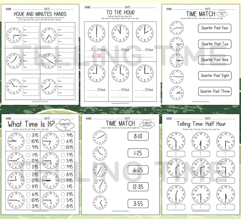 50 Page Telling Time Worksheets; Reading Time; Telling Time Practice ...