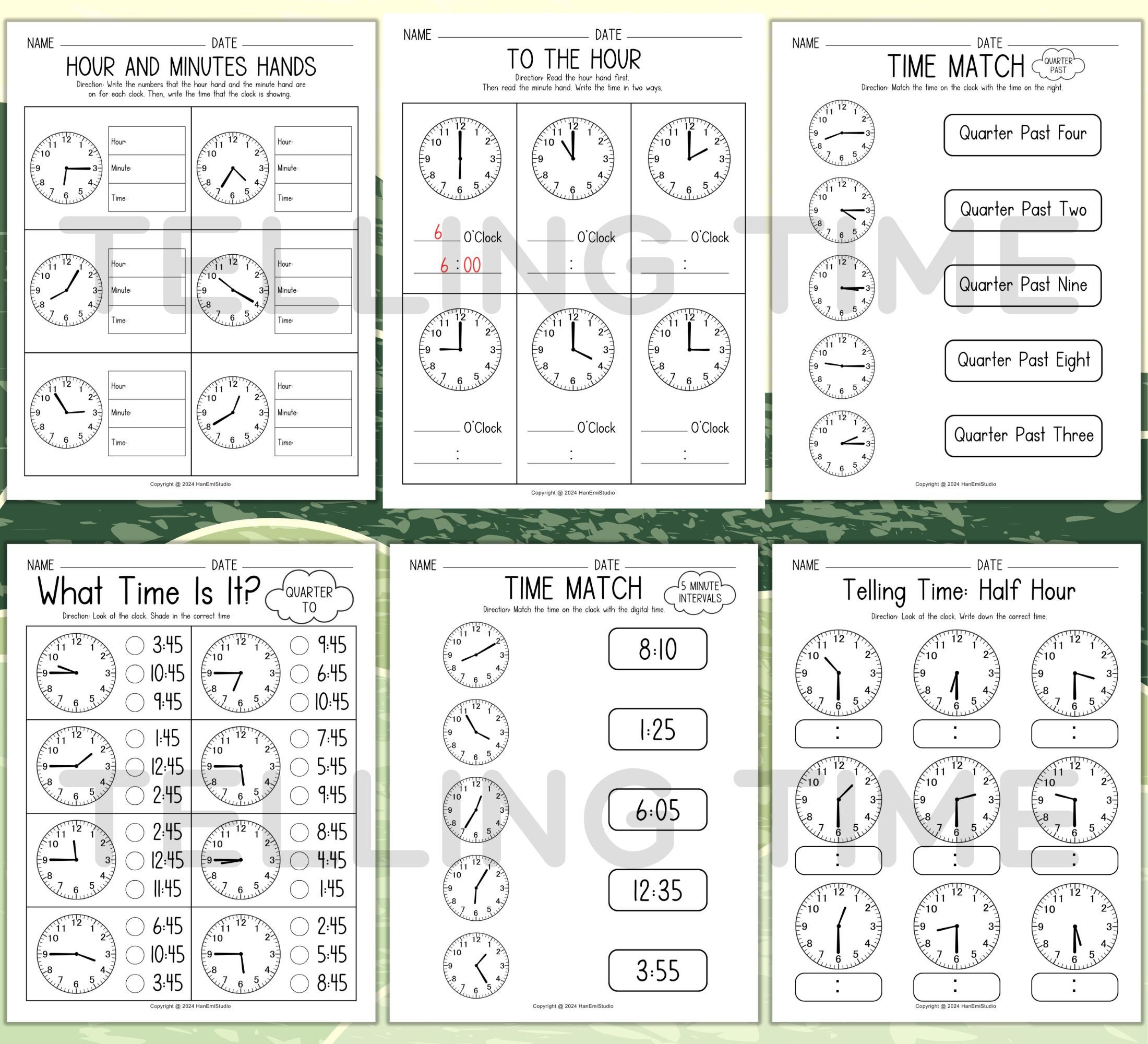 50 Page Telling Time Worksheets; Reading Time; Telling Time Practice ...
