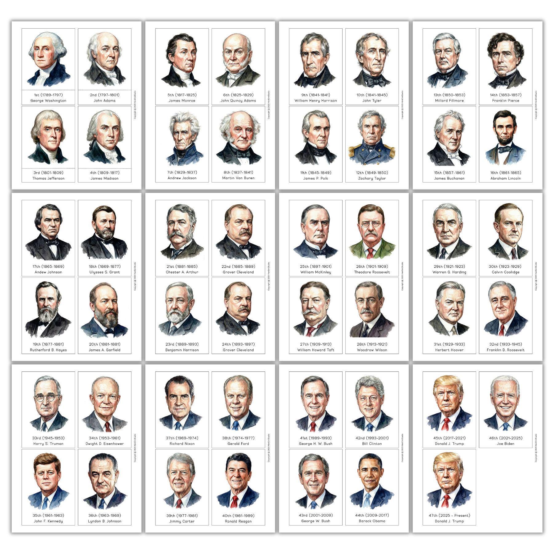 US Presidents Flashcards; 3-parts Flashcards; Montessori American ...