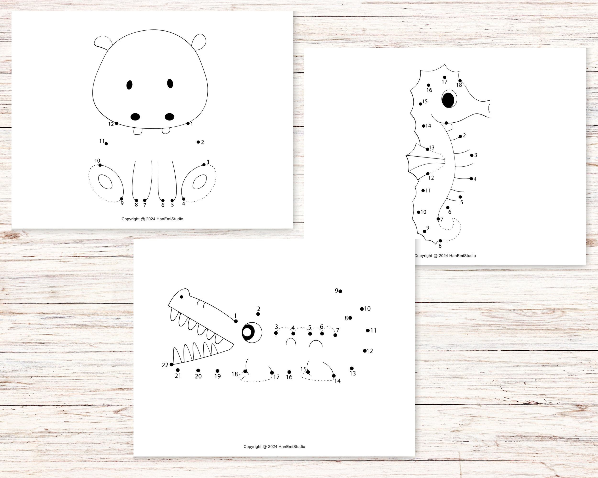20 Page Animal Dot to Dot Worksheets; Dot to Dot Coloring Page ...