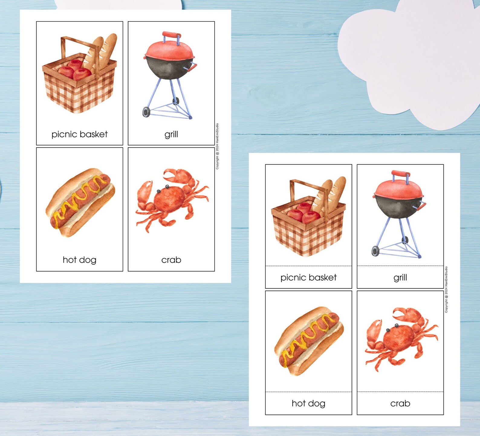 68 Watercolor Summer Vocabulary Flashcards for Kids; Kids Learning ...