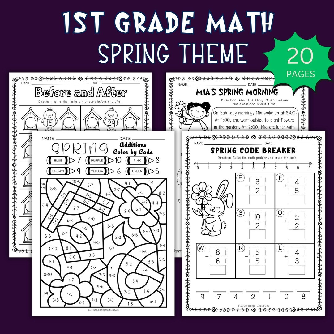 Spring First Grade Math Bundle Printable; 1st Grade Math Review Packet ...