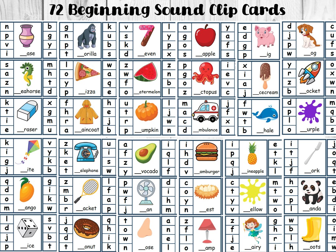 72 Beginning Sound Clip Cards; Beginning Sound Activity; Beginning ...