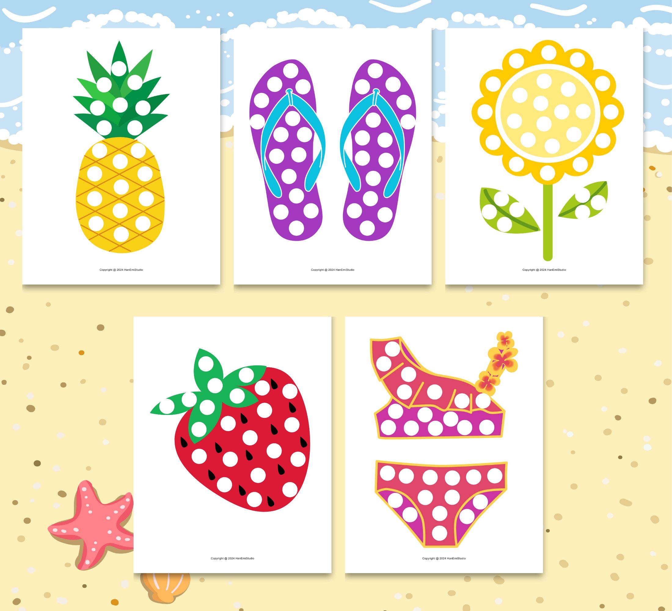10-page Summer Dot Marker Worksheets for Kids; Printable Coloring Book ...