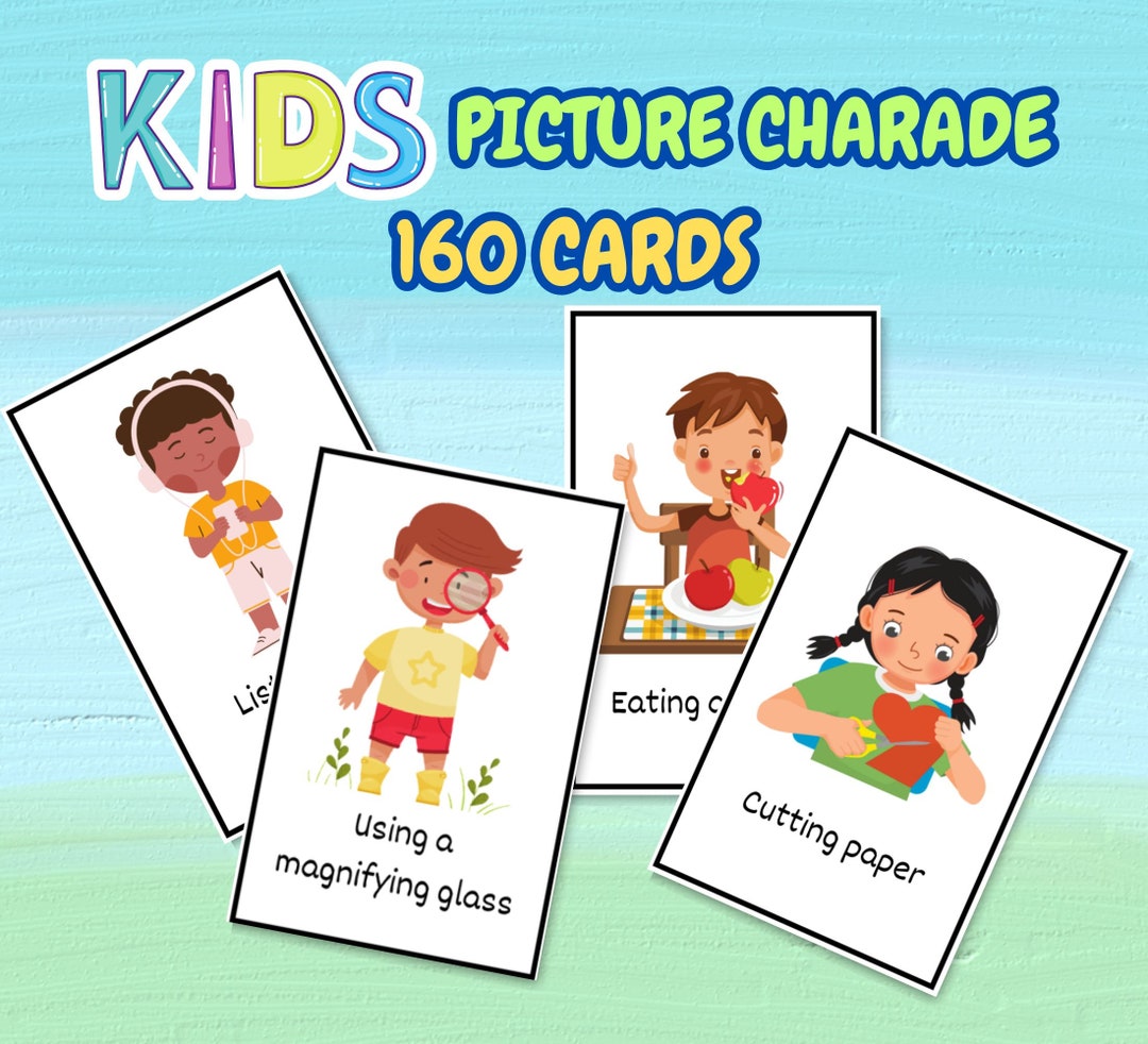 160 Kids Picture Charades Cards; Educational Game for Children; Family ...
