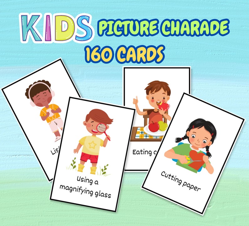 160 Kids Picture Charades Cards; Educational Game for Children; Family ...